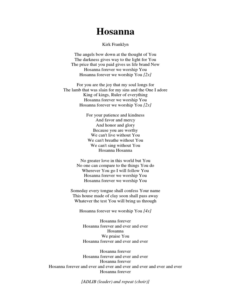 Exciting Hosanna Lyrics By Kirk Franklin Gallery