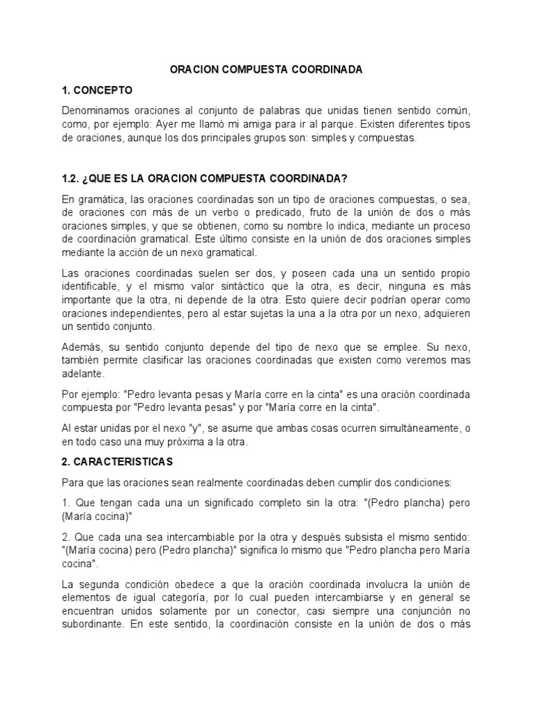 Oración Compuesta Coordinada: Definición y Ejemplos | PDF