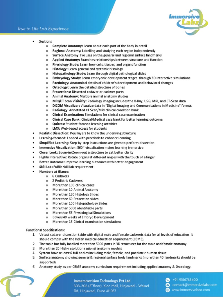 Cadaviz Virtual Dissection Table Specification | PDF