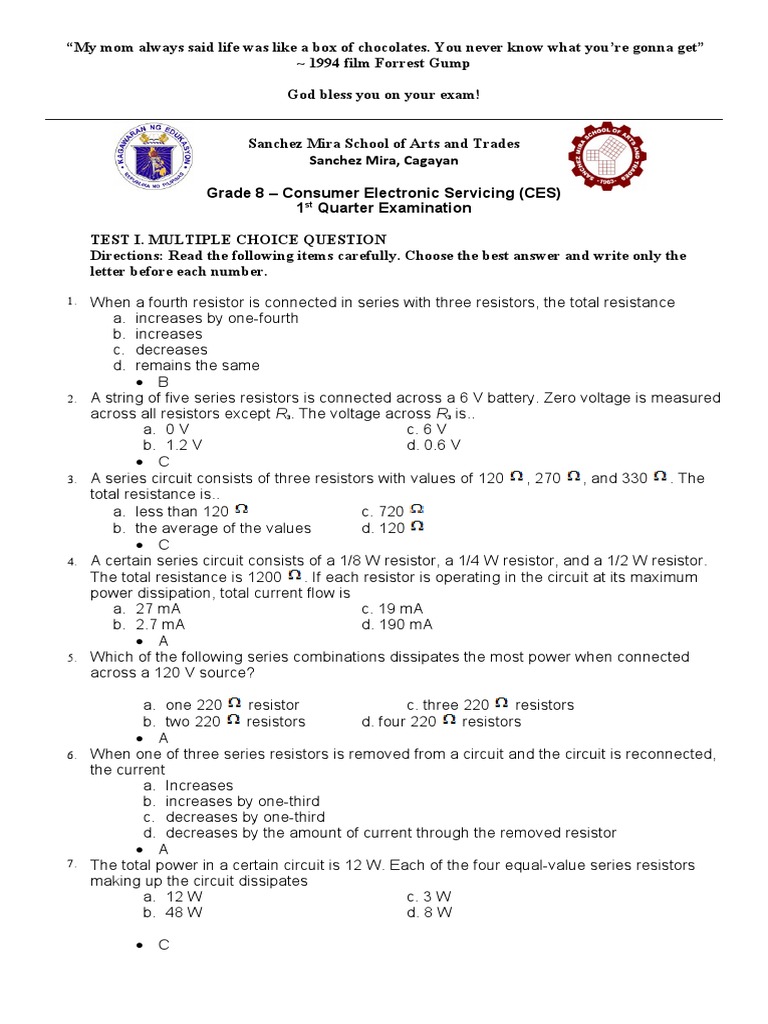 Grade 8 CES Exam: Series Circuits | PDF | Series And Parallel Circuits ...