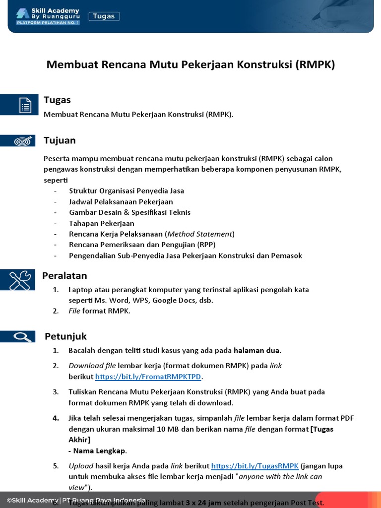 Membuat Rencana Mutu Pekerjaan Konstruksi (RMPK) : Tugas | PDF