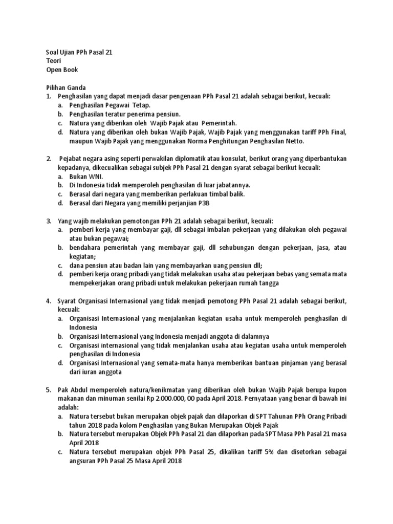 Soal Quiz PPH Pasal 21 Brevet Edutax | PDF | Pengelolaan Keuangan & Uang