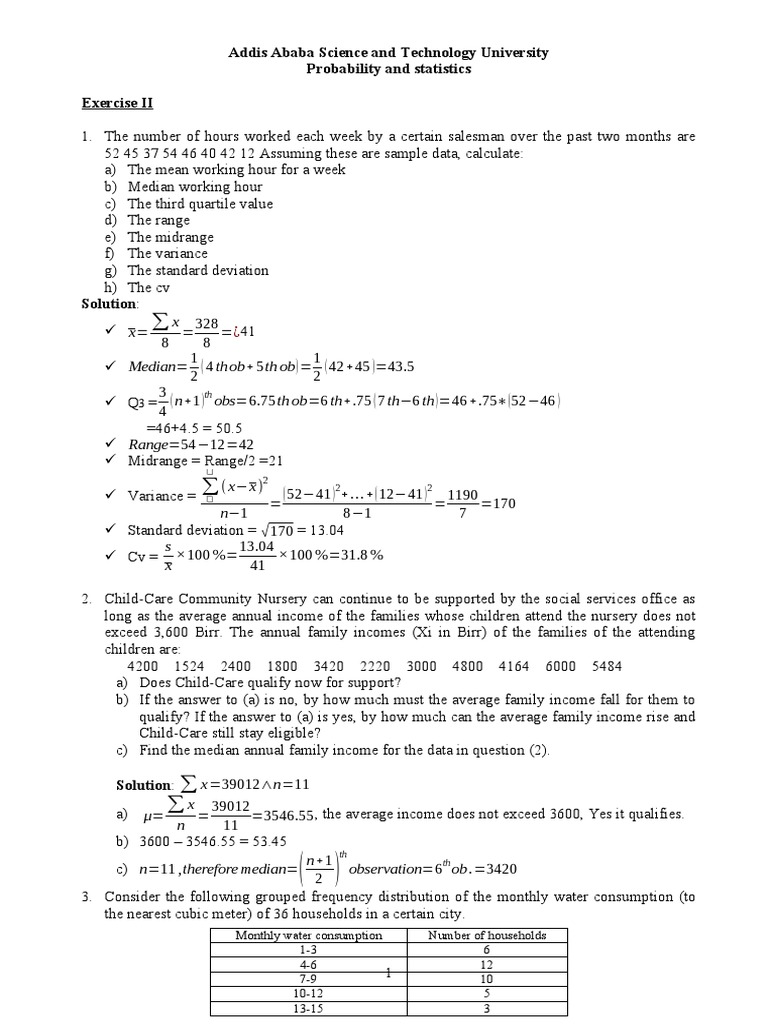Ex II With Solution | PDF | Standard Deviation | Coefficient Of Variation