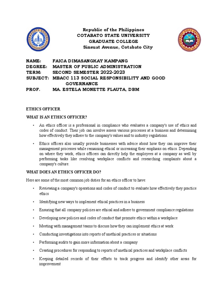 Ethics Officer | PDF | Communication | Employment