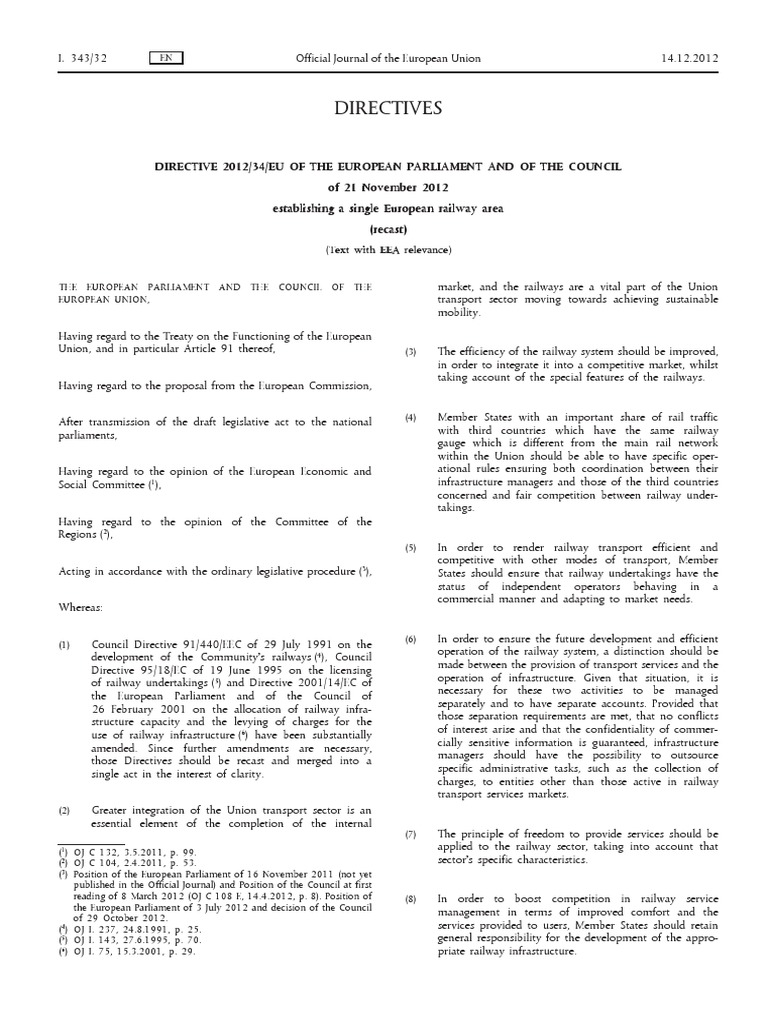 EU Directive 2012-34 English | PDF | Infrastructure | European Union