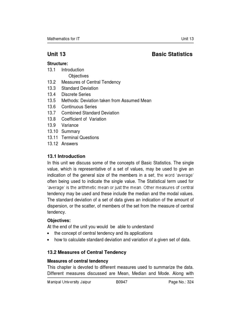 Unit 13 - Basic Statistics | PDF