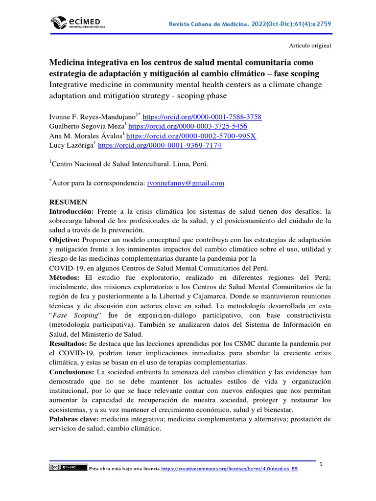 Medicina integrativo en los centros de salud mental comunitaria como estrategia de adaptación y ...