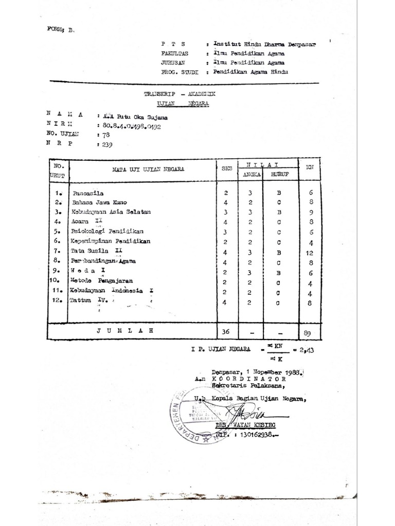 Transkrip Nilai s1 | PDF