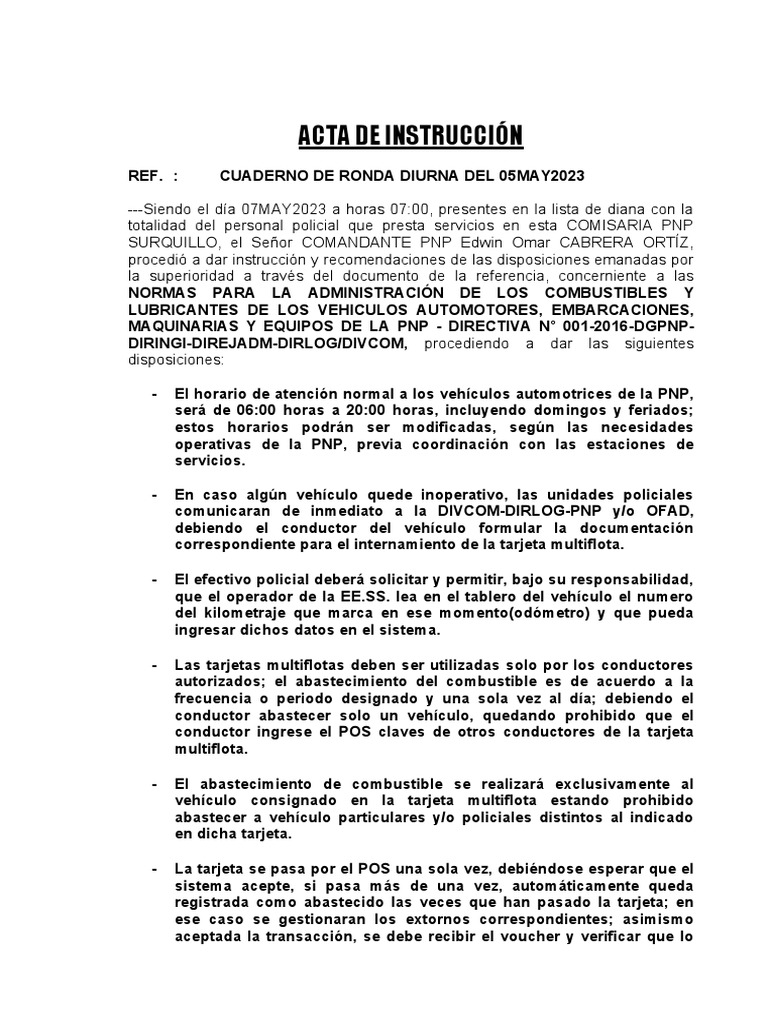 Acta de Instruccion Uumm - Abastecimiento | PDF