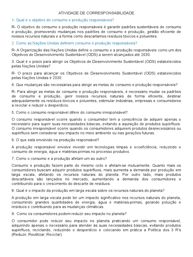 Atividade de Corresponsabilidade | PDF | Sustentabilidade | Desperdício