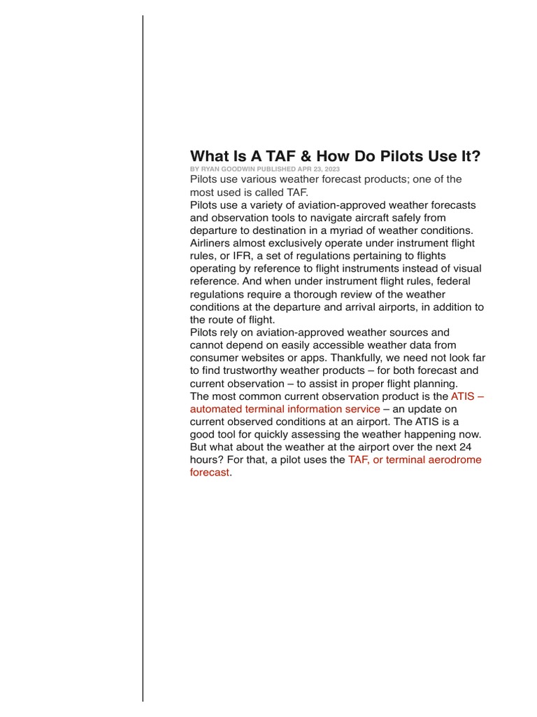 6:28 What Is A TAF & How Do Pilots Use It? | PDF | Weather Forecasting | Meteorology