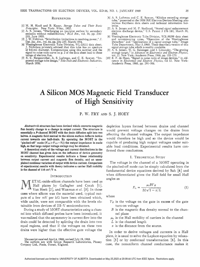 A Silicon MOS Magnetic Field Transducer of High Sensitivity | PDF ...
