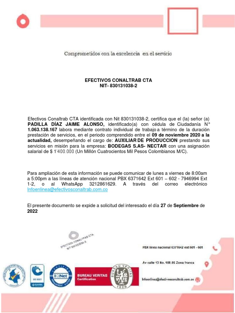 Certificación Jaime Padilla | PDF | Finanzas y dinero