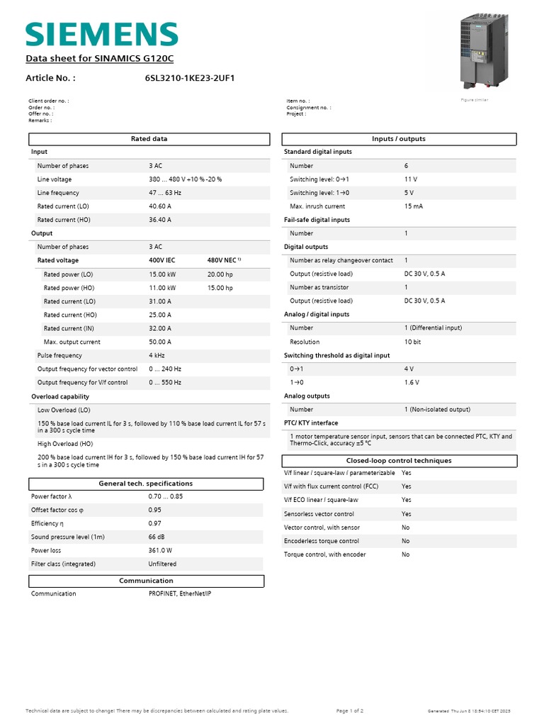 INVERSOR DE FREQ. 6SL3210-1KE23-2UF1 - Datasheet - en | Download Free ...