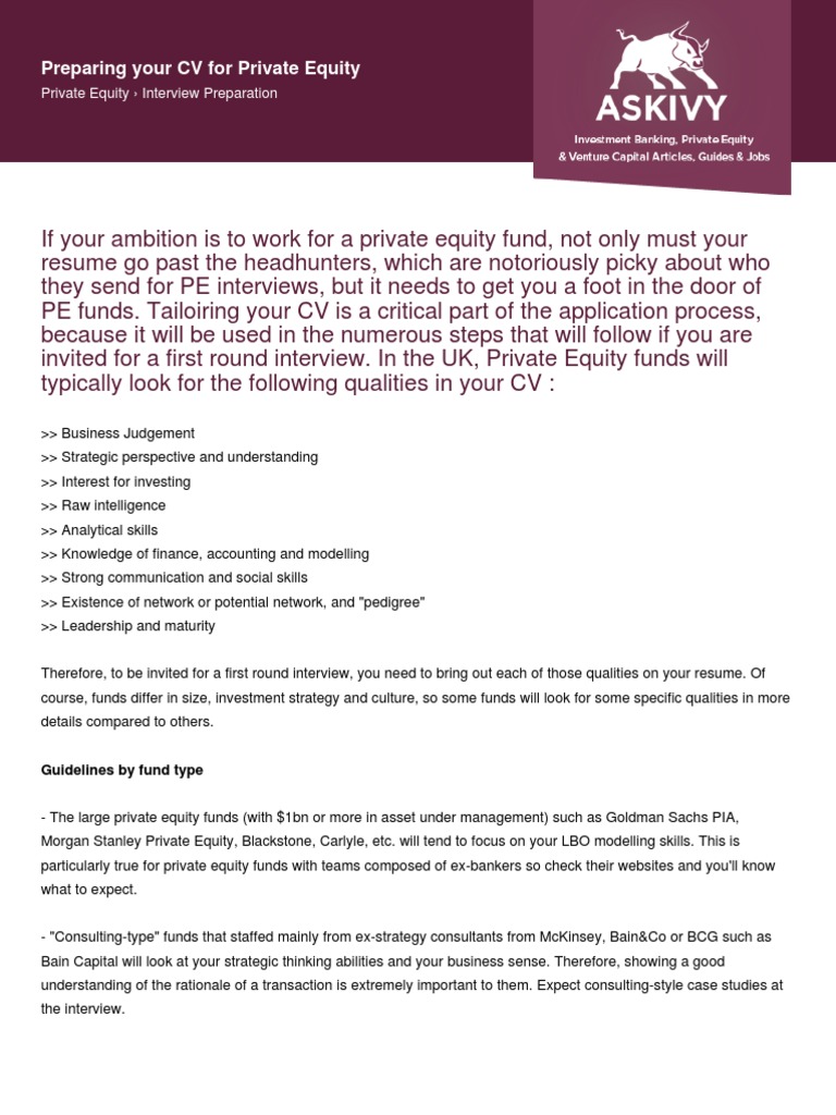 Askivy Article Preparing Your CV For Private Equity | PDF | Private Equity | Corporations