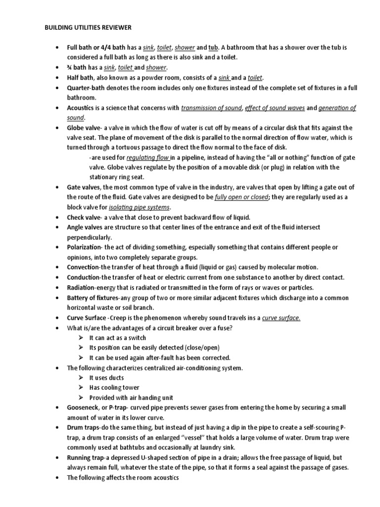 Building Utilities Reviewer Comprehensive | PDF | Valve | Plumbing