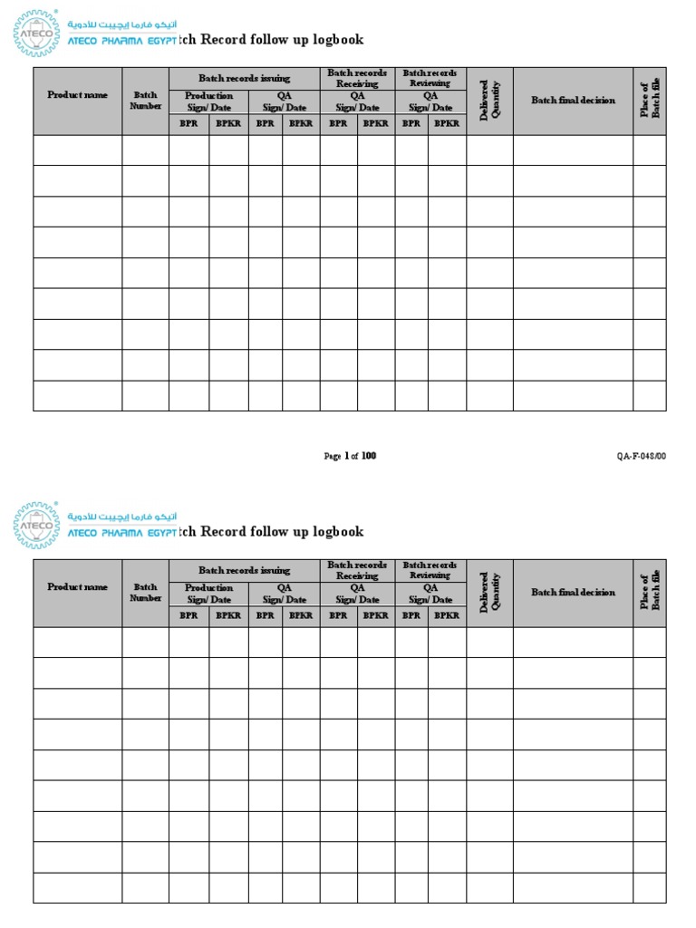 QA-F-048 Batch Record Follow Up Logbook - recoRD | PDF