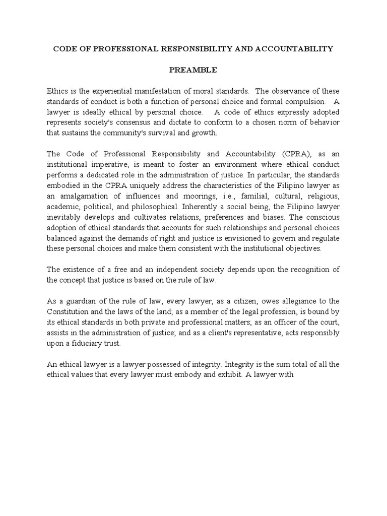 Code of Professional Responsibility and Accountability | PDF | Law