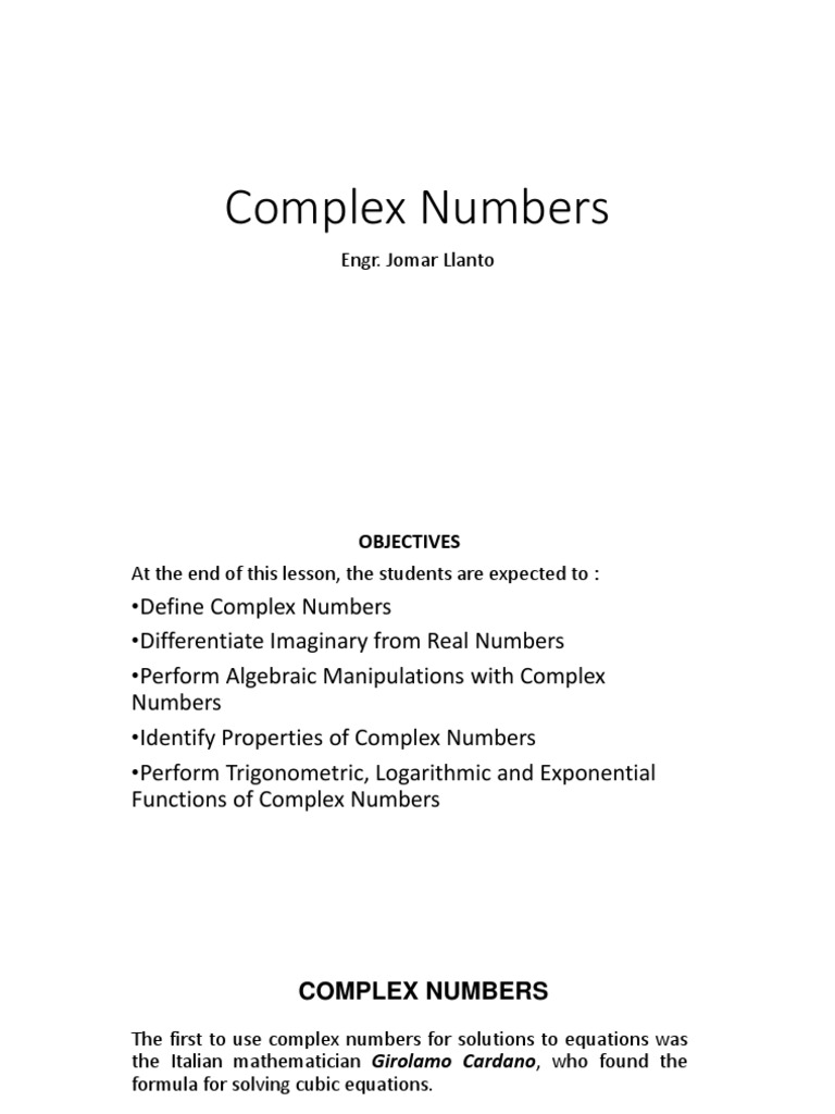 Complex Numbers Part 1 Pdf 