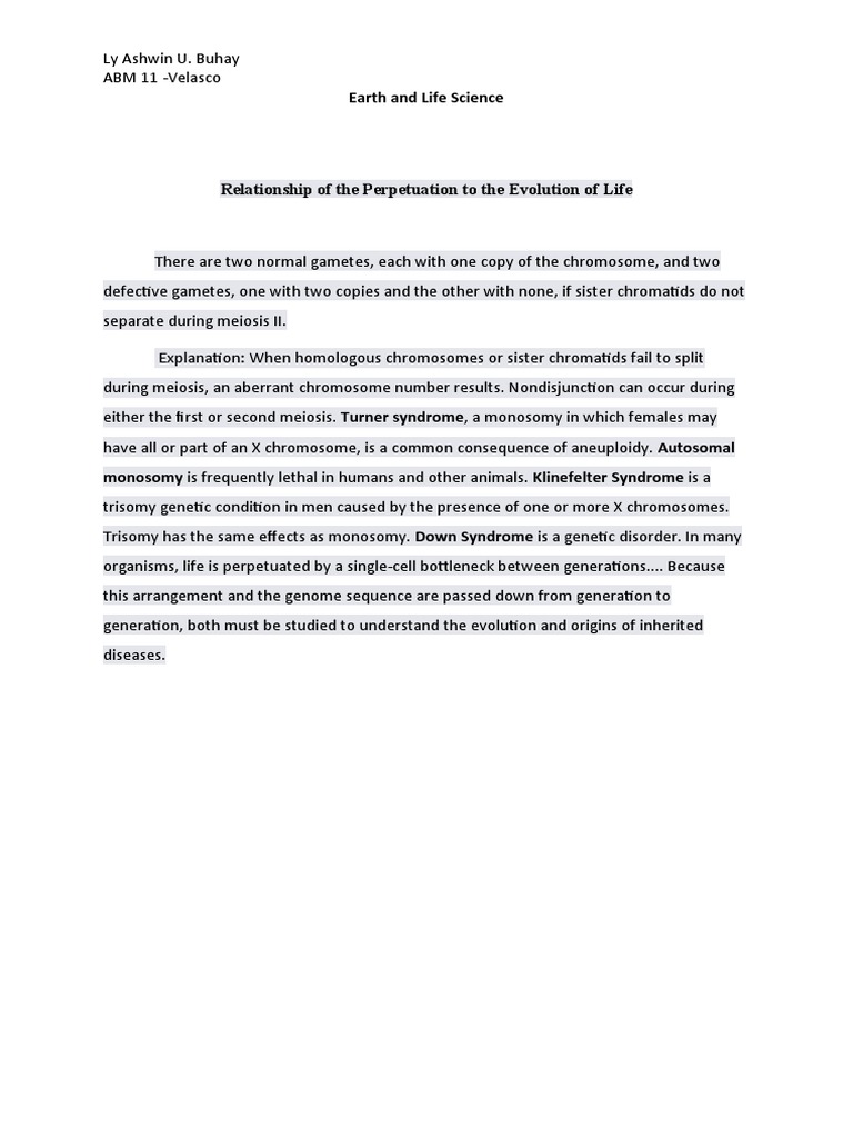 Relationship of The Perpetuation To The Evolution of Life | PDF ...