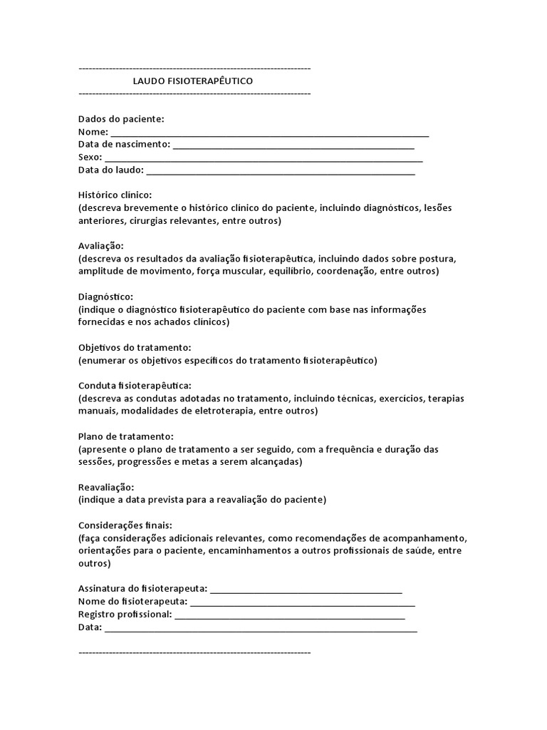 Laudo Fisioterapeutico Modelo 2 | PDF