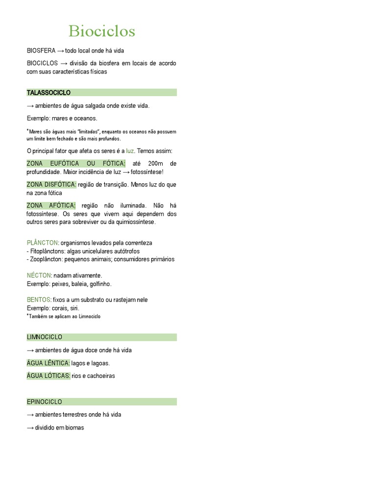 Biociclos - Resumo | PDF
