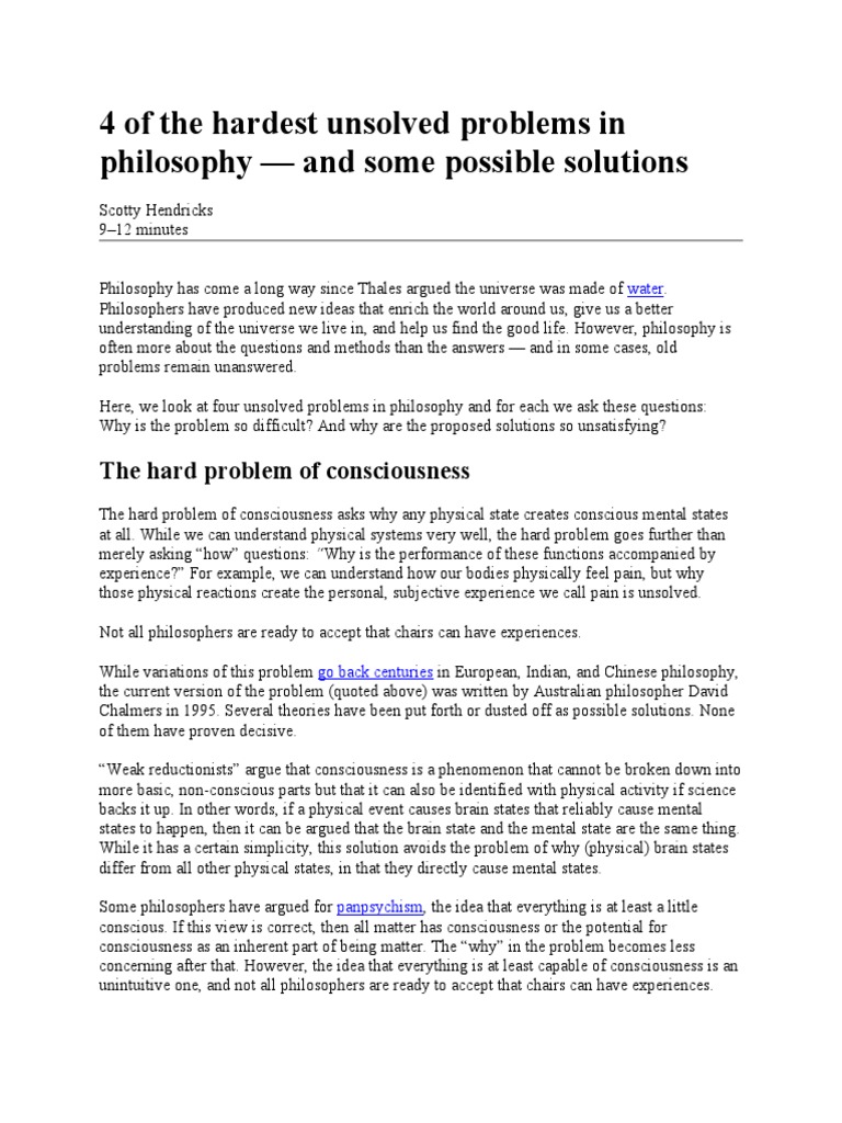 4 of The Hardest Unsolved Problems in Philosophy | PDF | Nothing | Consciousness