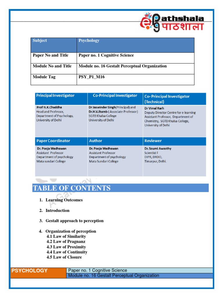 Gestalt Perceptual Organization Pathshala | PDF