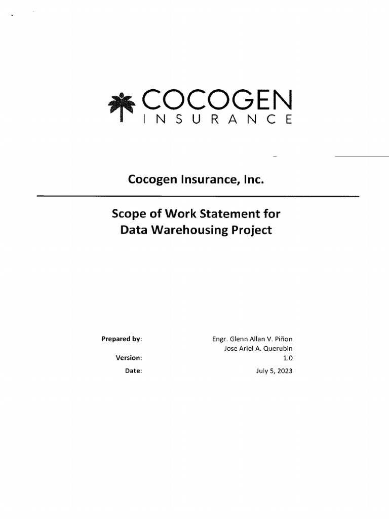 Data Warehousing Project - Scope of Work Statement updated - signed | PDF