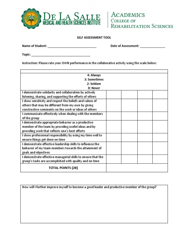 Self Assessment Tool | PDF