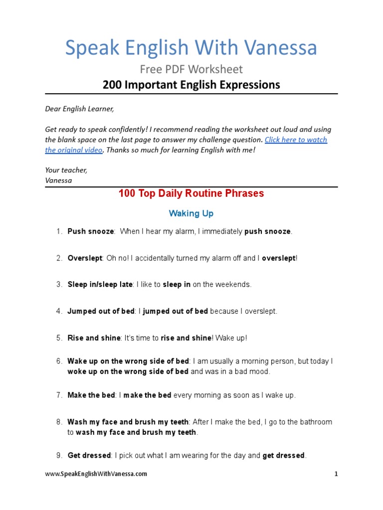 200 Important Expressions Speak English With Vanessa | PDF