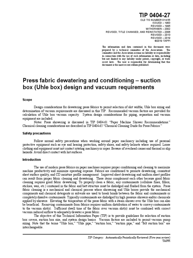 TAPPI 0404-27 - Slot Area Vacuum System | PDF