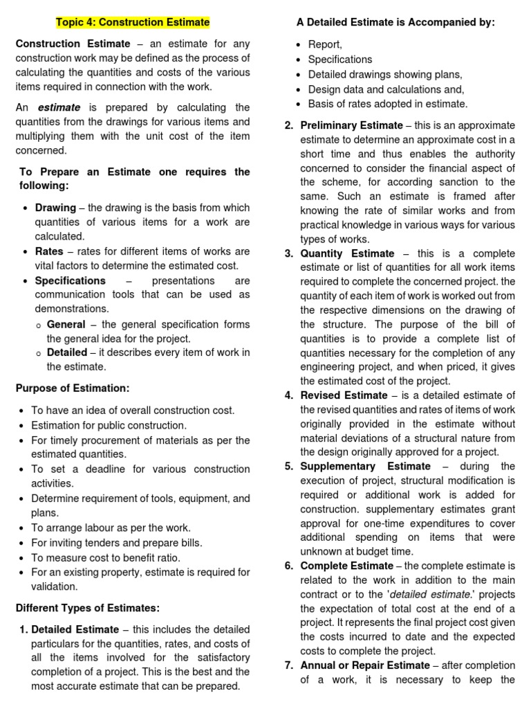 Construction Estimation Guide: Types & Techniques | PDF | Business