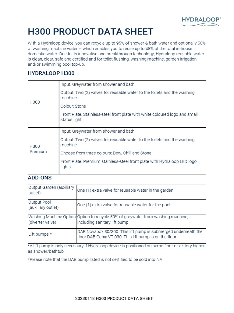 h300 Product Data Sheet | PDF