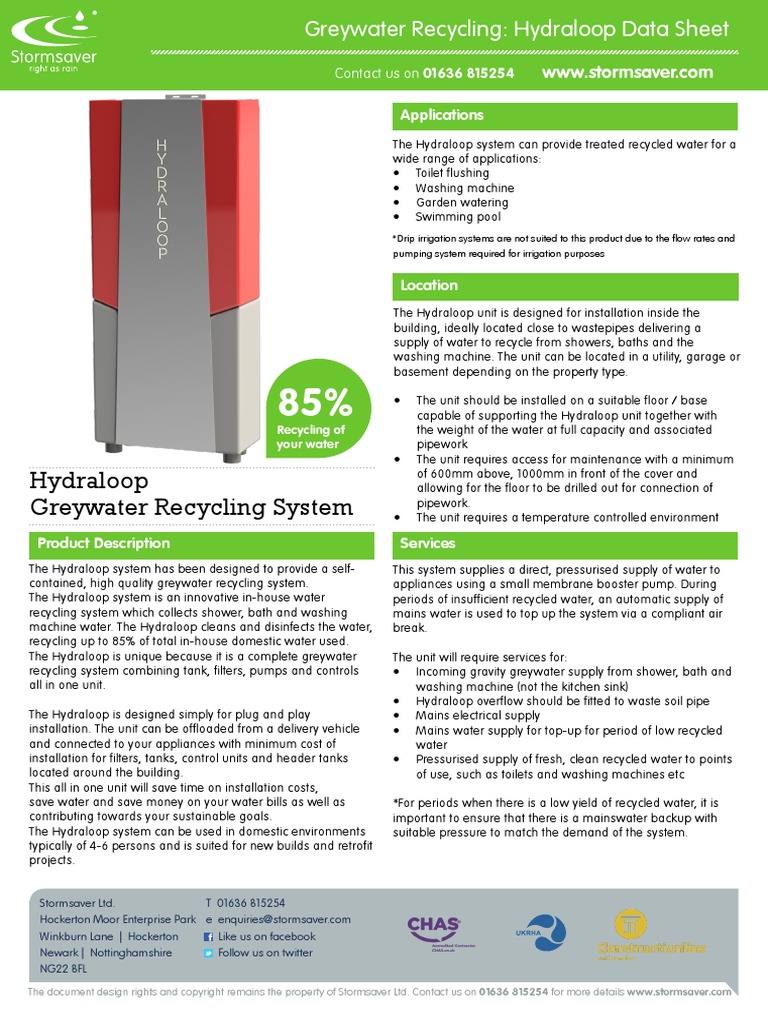 Stomsaver Data Sheet - Hydraloop System v2020 | PDF | Water | Reclaimed ...