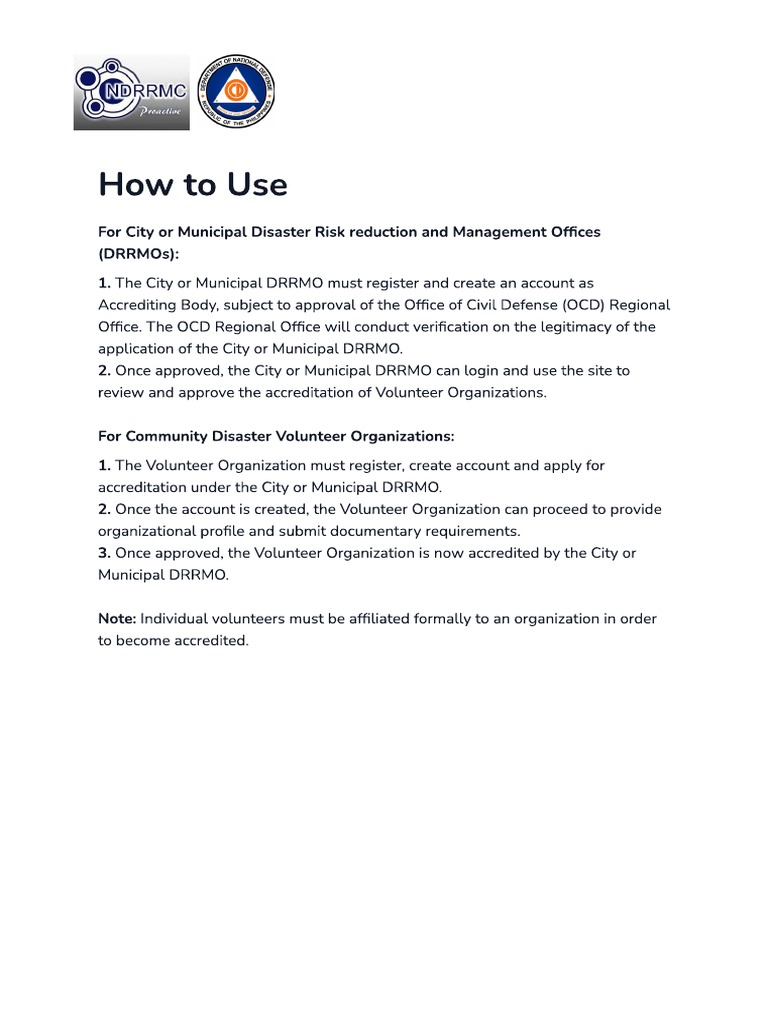 NDRRMC Dashboard Registration - Volunteers | PDF