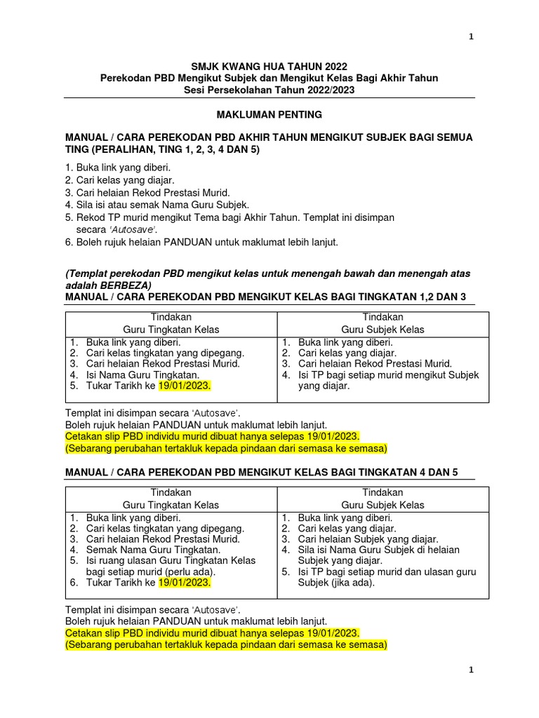 Pautan Perekodan PBD SMJKKH Akhir Tahun 2022 | PDF