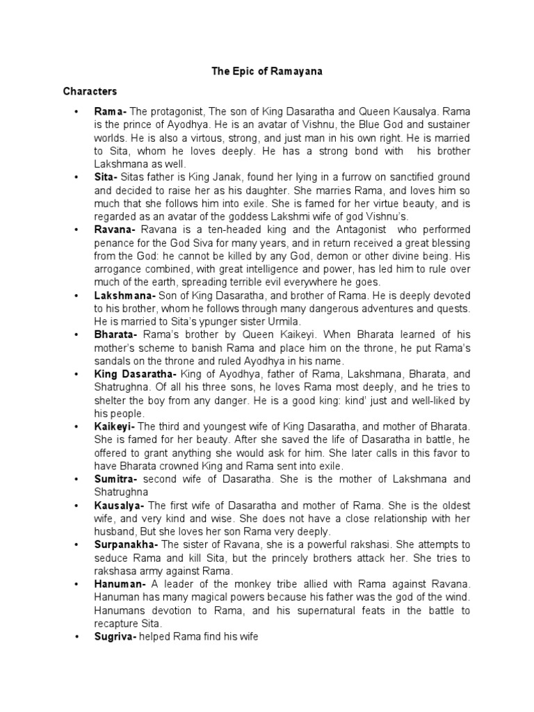 The Epic of Ramayan Handouts | PDF | Sita | Rama