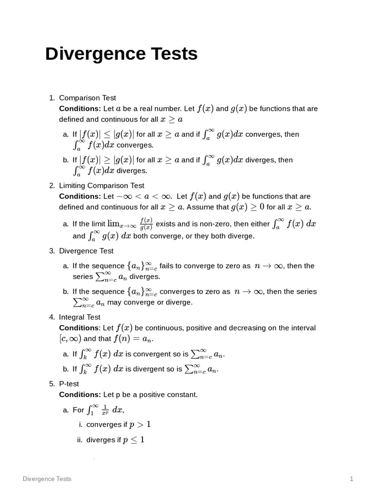 Overview of Divergence Tests | PDF | Real Analysis | Mathematical Concepts