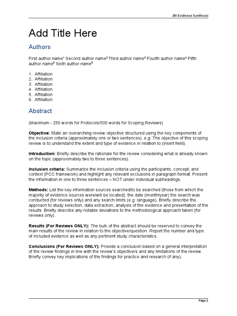 JBI Protocol Template Scoping Reviews | PDF | Systematic Review ...