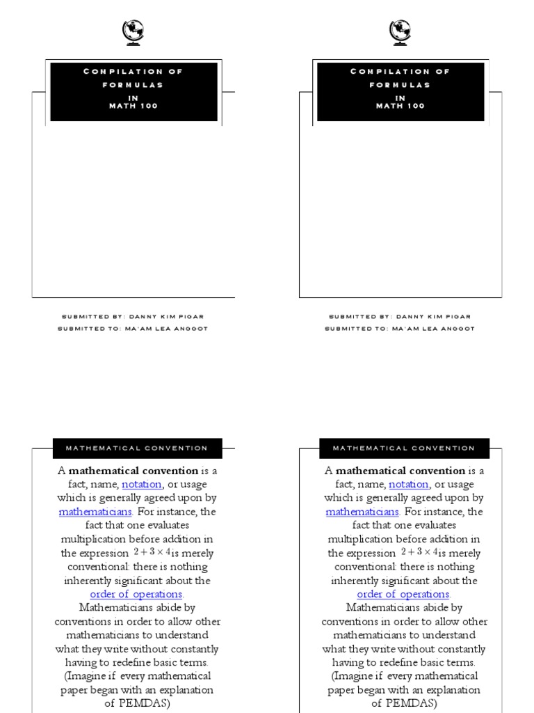 Compilation of Formulas Compilation of Formulas: IN MATH 100 IN MATH 100 | PDF | Vertex (Graph ...