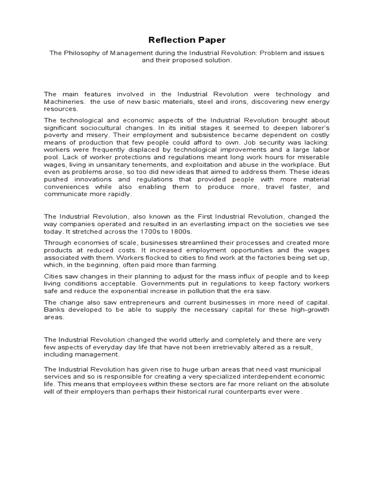 Reflection Paper ORGT AND MANAGEMENT | PDF | Industrial Revolution ...