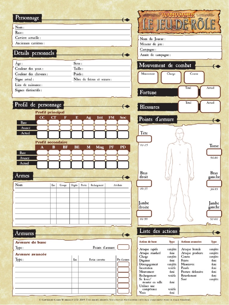 Warhammer - fiche perso V1 | PDF