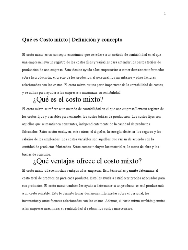 Definición y Ejemplos de Costos Mixtos | PDF | Costo | Business