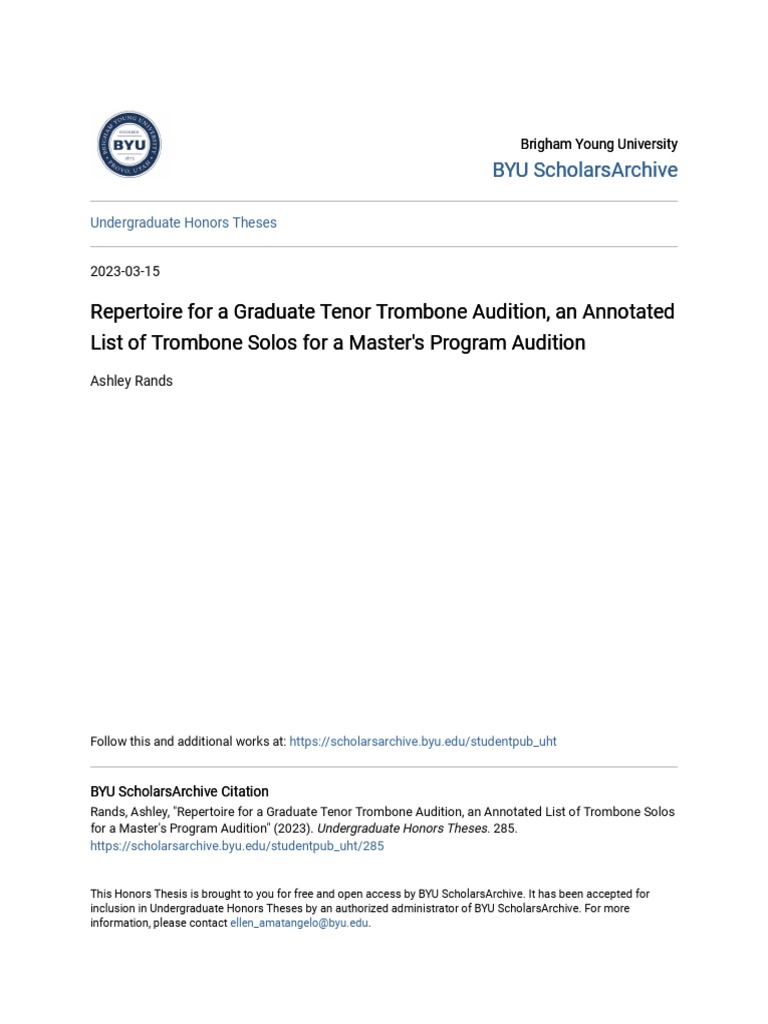 Trombone Audition Solos Guide | PDF | Concerto | Trombone