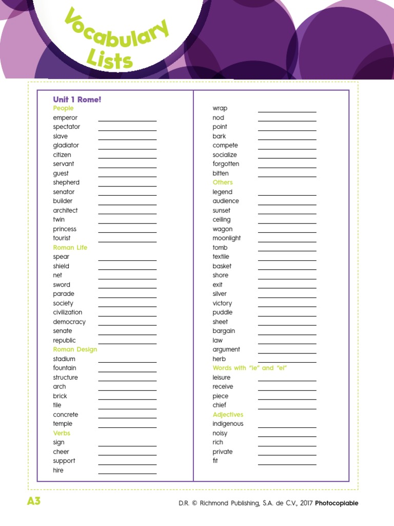 Vocabulary Lists | PDF