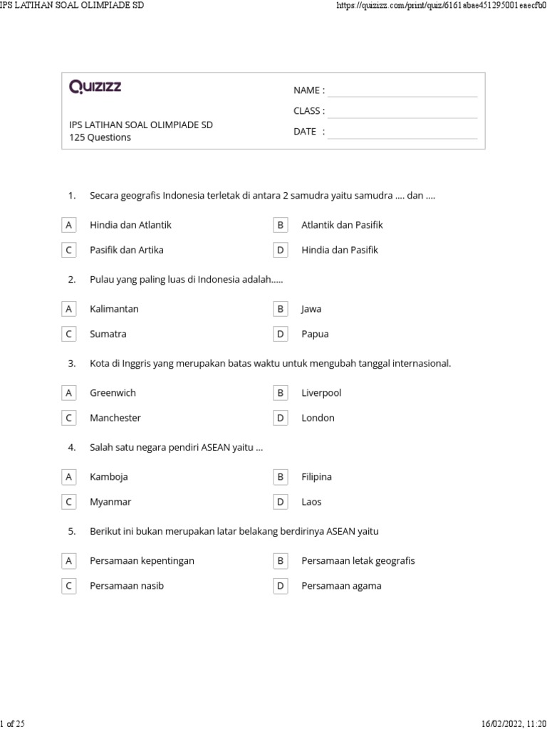 4.ips Latihan Soal Olimpiade SD - 22.125soal | PDF