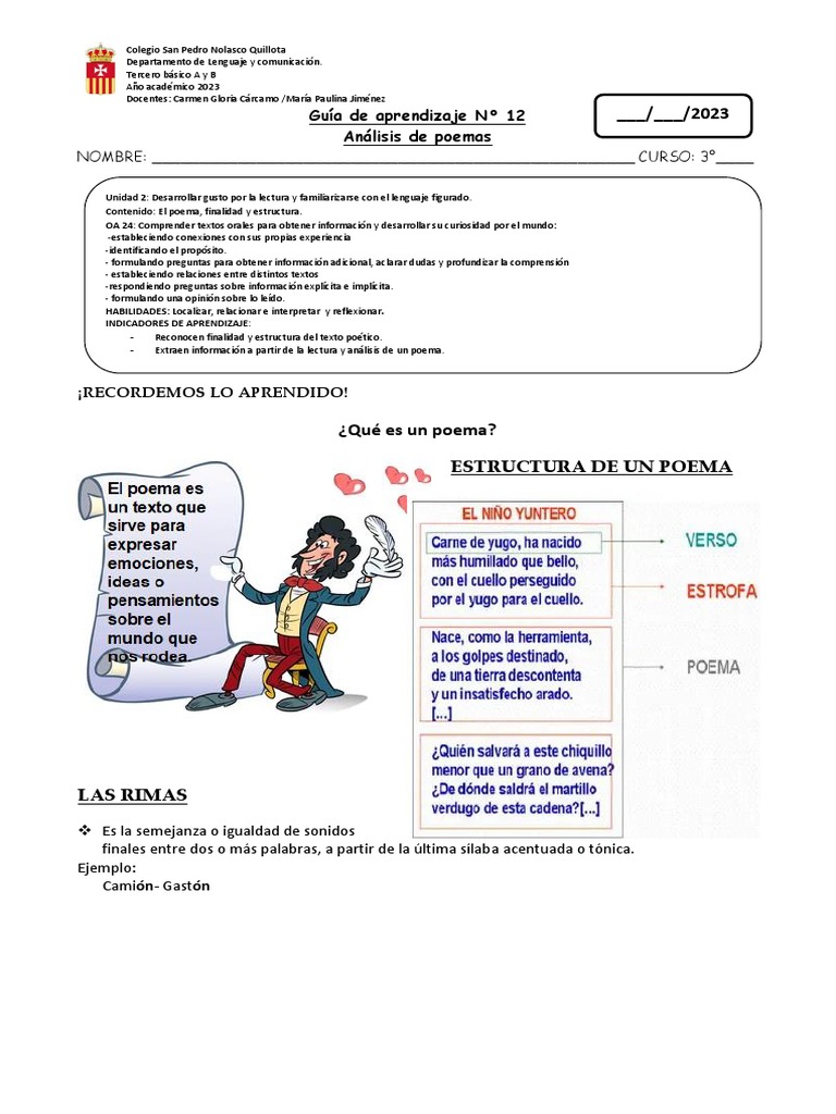 Guía #12 Analisis de Poemas 3°básico | PDF | Comunicación humana