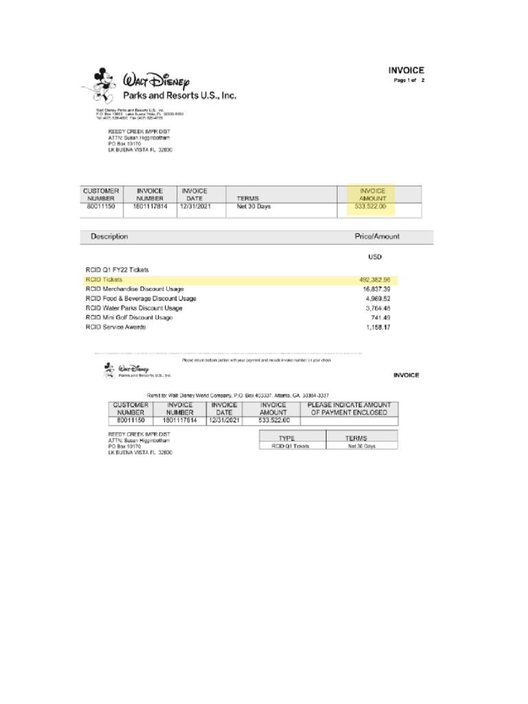 Disney Invoice To RCID | PDF