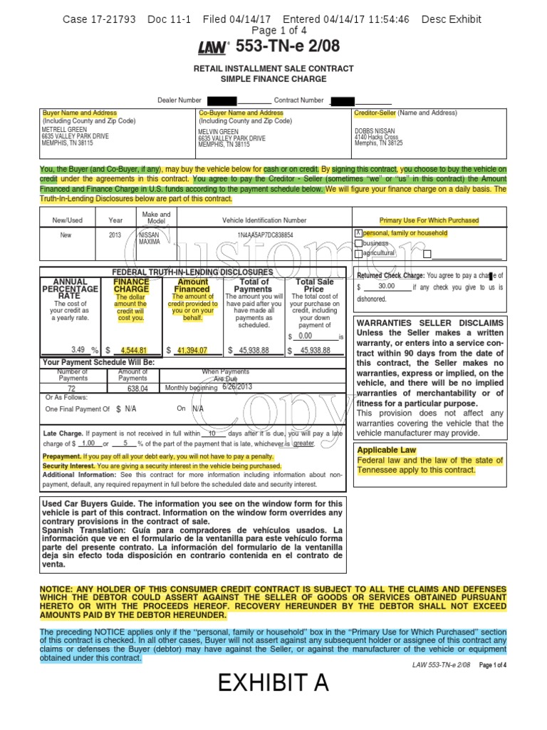 Retail Installment Contract - For Training Purposes Only | PDF | Credit ...